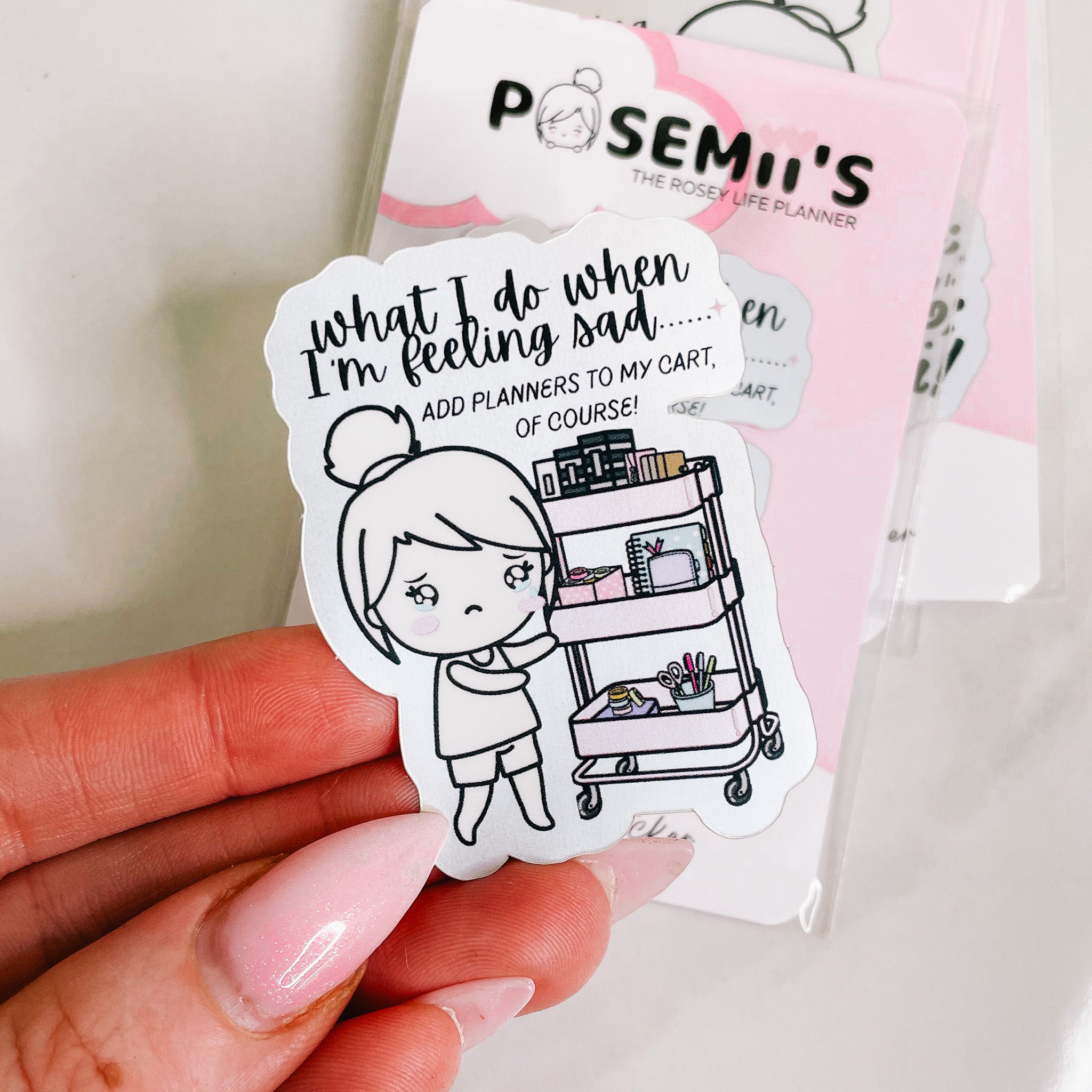 SAD PLANNER GIRL | HOLOGRAHIC DECUT STICKER | PLANNER DECO | POSEMII C ...