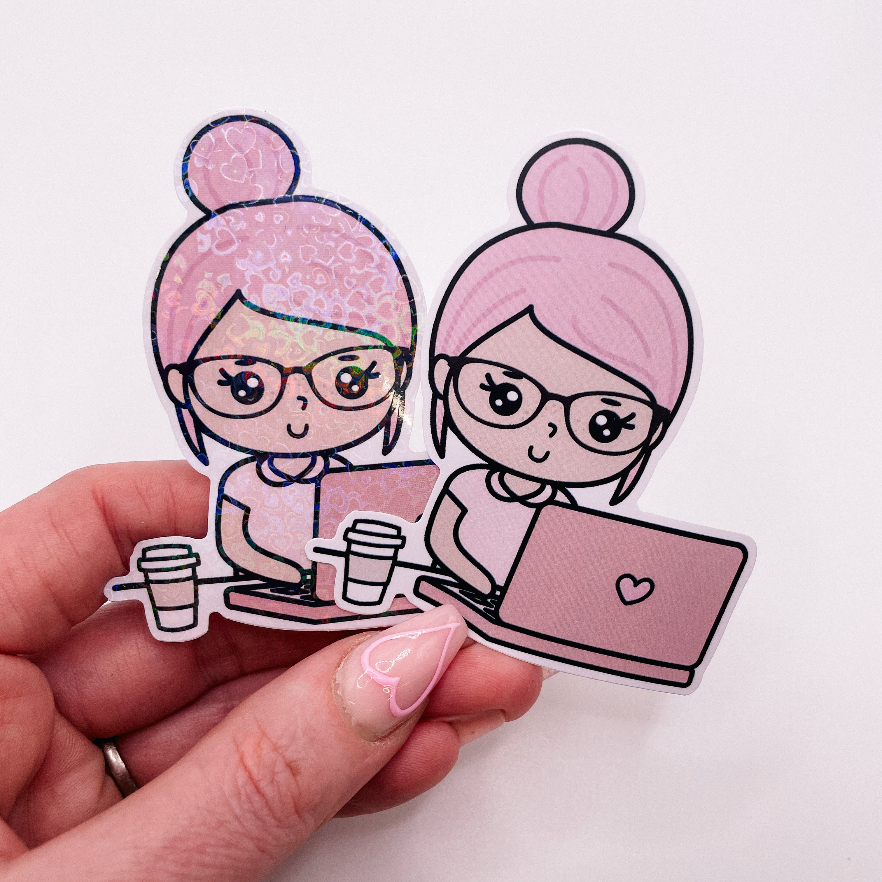 Rosey Posey - COMPUTER GIRL | DIE CUT STICKER | Pink - Matte OR Heart ...