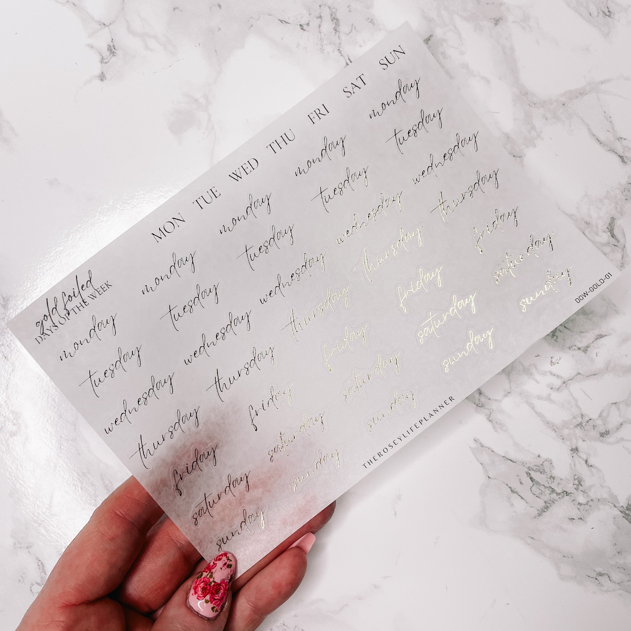 DAILY STICKERS | SCRIPT | CLEAR/ MATTE GOLD – theroseylifeplanner