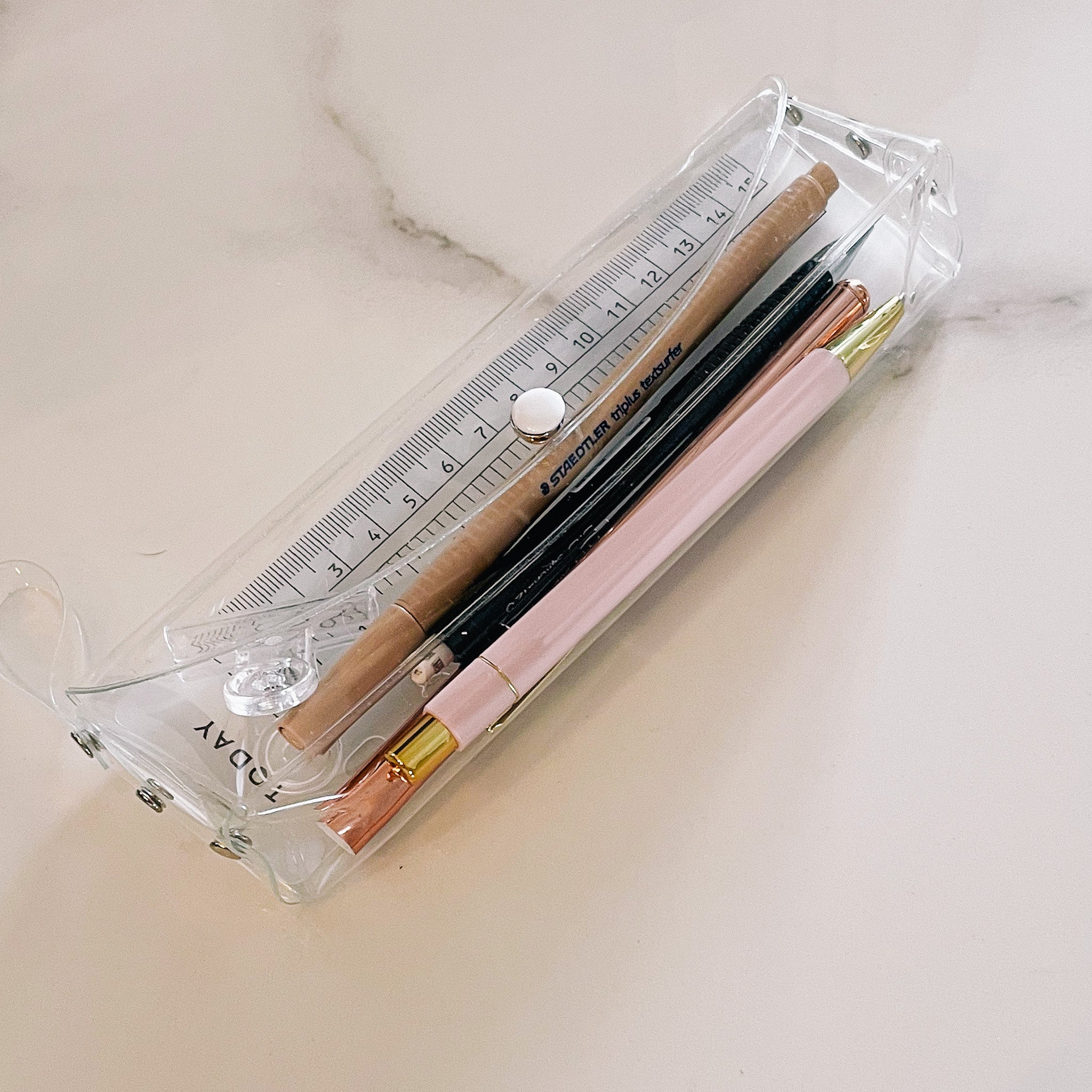 PENCIL CASE | CLEAR | PEN STORAGE | SILVER & WHITE – theroseylifeplanner