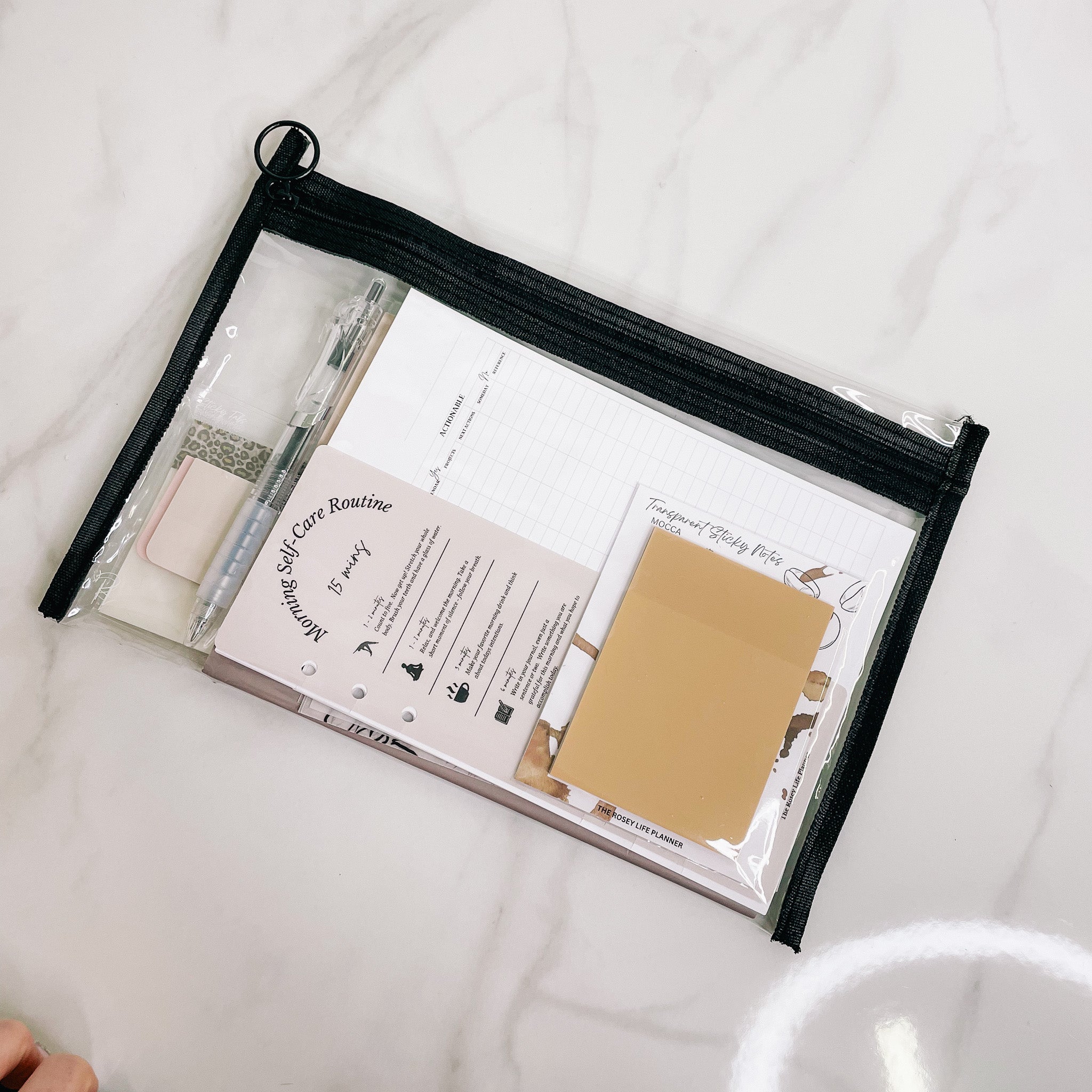 STATIONARY POUCH | CLEAR | STICKER STORAGE | BLACK – theroseylifeplanner