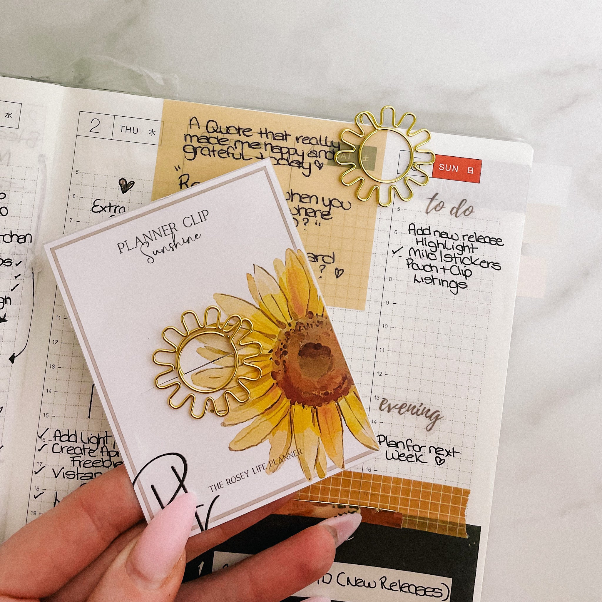 PLANNER CLIP | Sunflower | FUNCTIONAL | GOLD PAPER CLIP ...